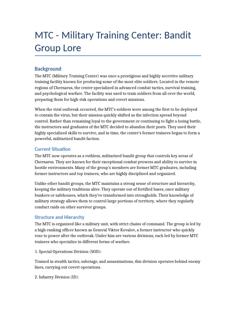 MTC Military Training Center Bandit Lore | PDF | Military Tactics ...