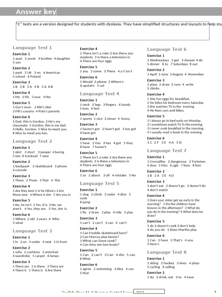 ECA1 - Tests - Answer Key C | PDF