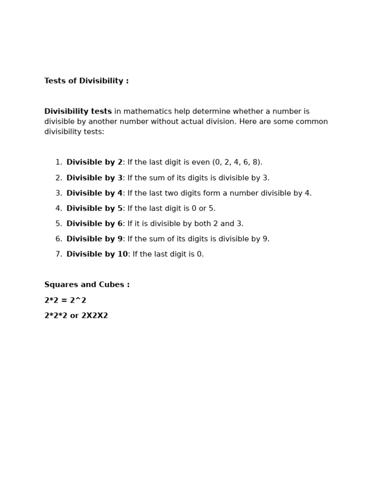 Tests of Divisibility | PDF