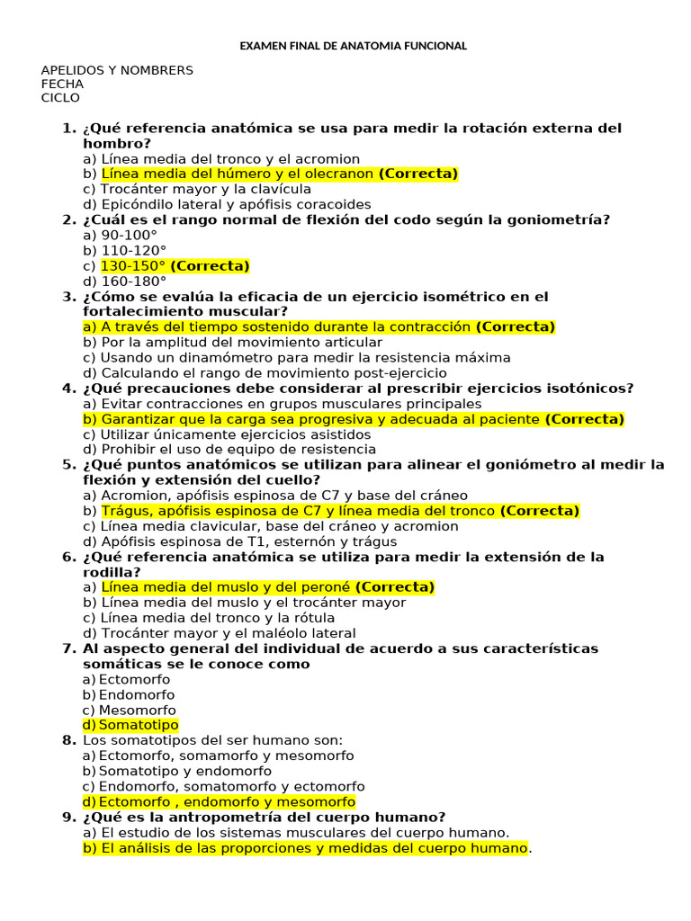 Examen Final de Anatomia Funcional | PDF | Oscilación | Antropometría