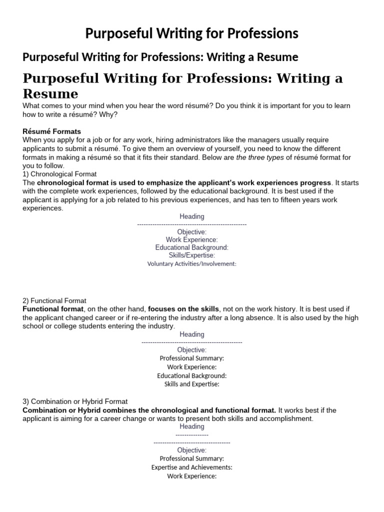 Purposeful Writing for Professions | PDF | Résumé