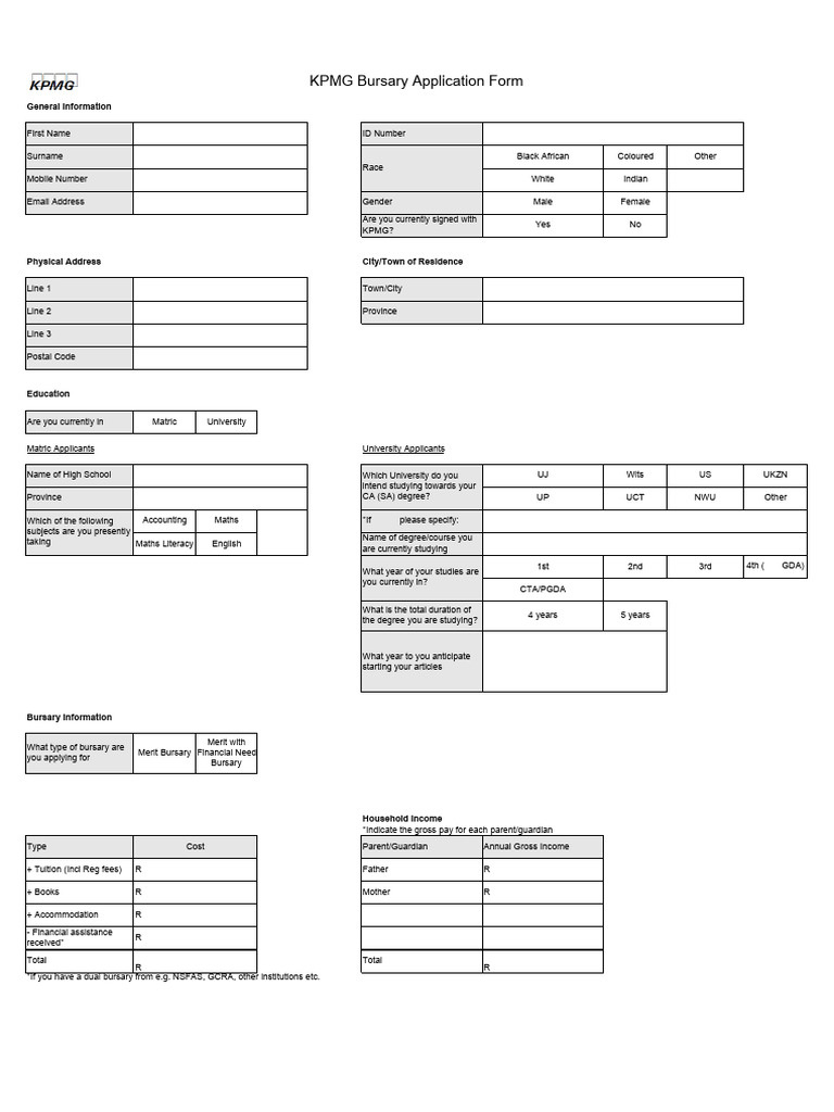 KPMG Bursary Application Form | PDF