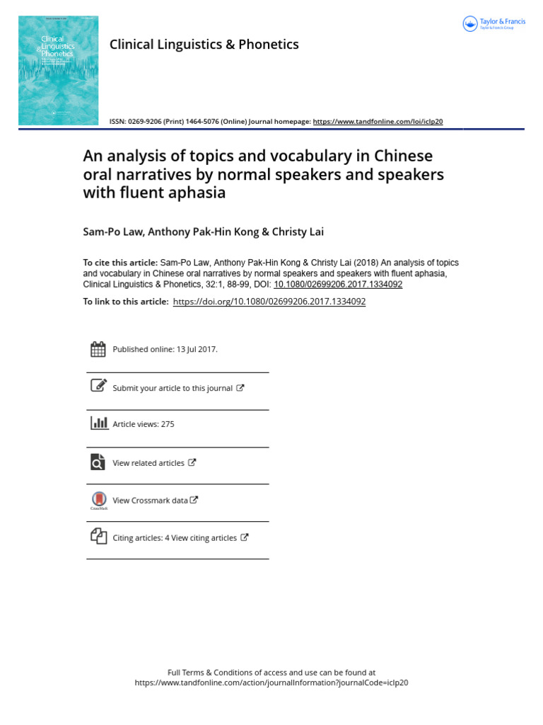 An analysis of topics and vocabulary in Chinese oral narratives by ...