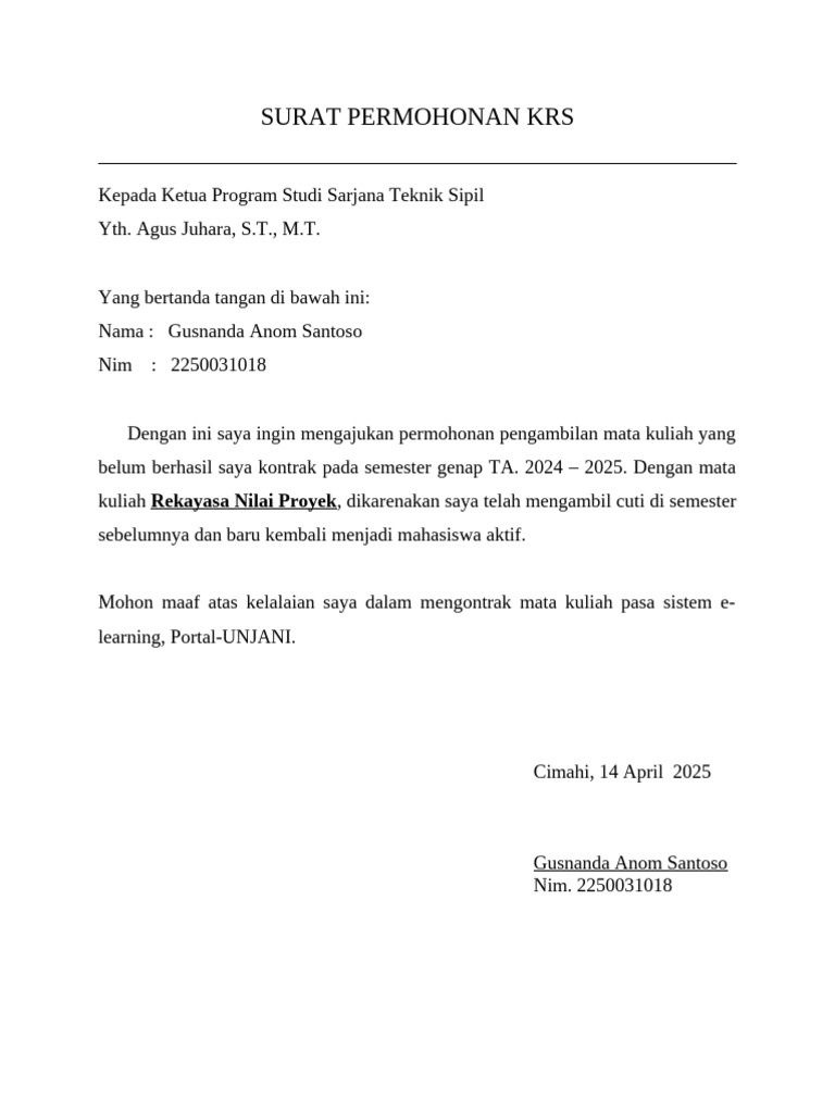 Surat Permohonan Krs Anom | PDF