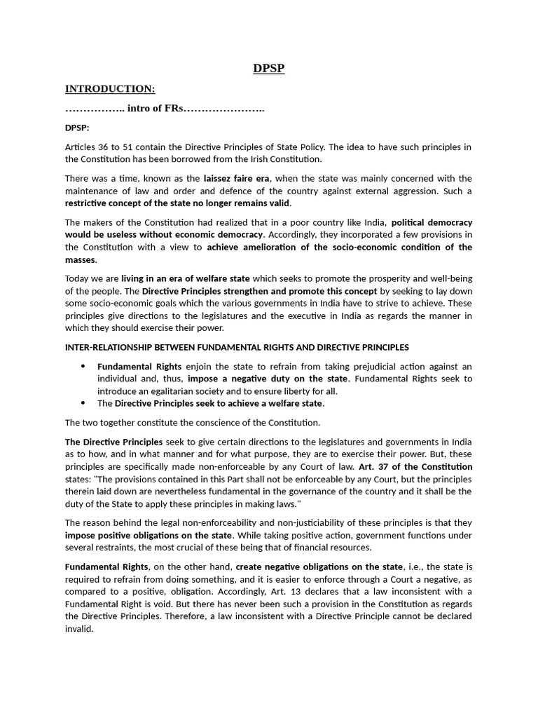 DPSP and Relation With FRs | PDF | Political Science | Legal Documents