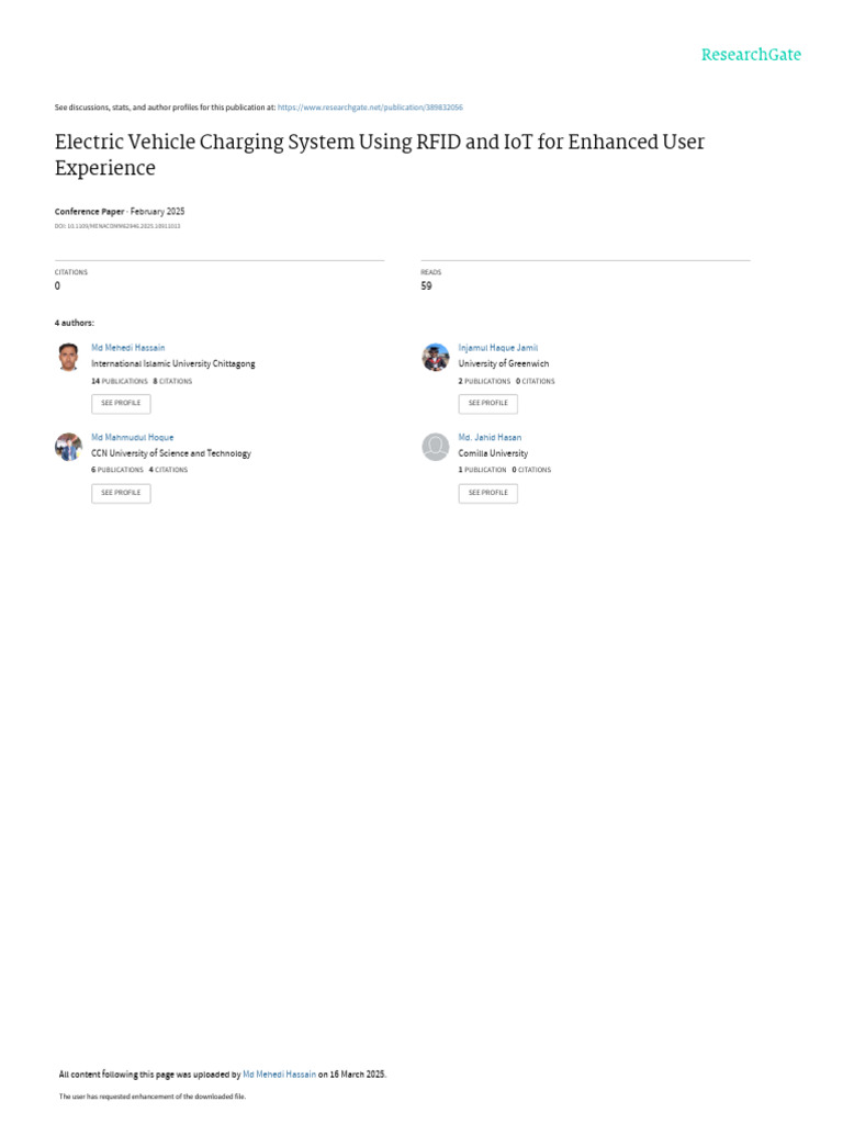 Electric Vehicle Charging System Using RFIDand Io Tfor Enhanced User Experience | PDF | Radio ...