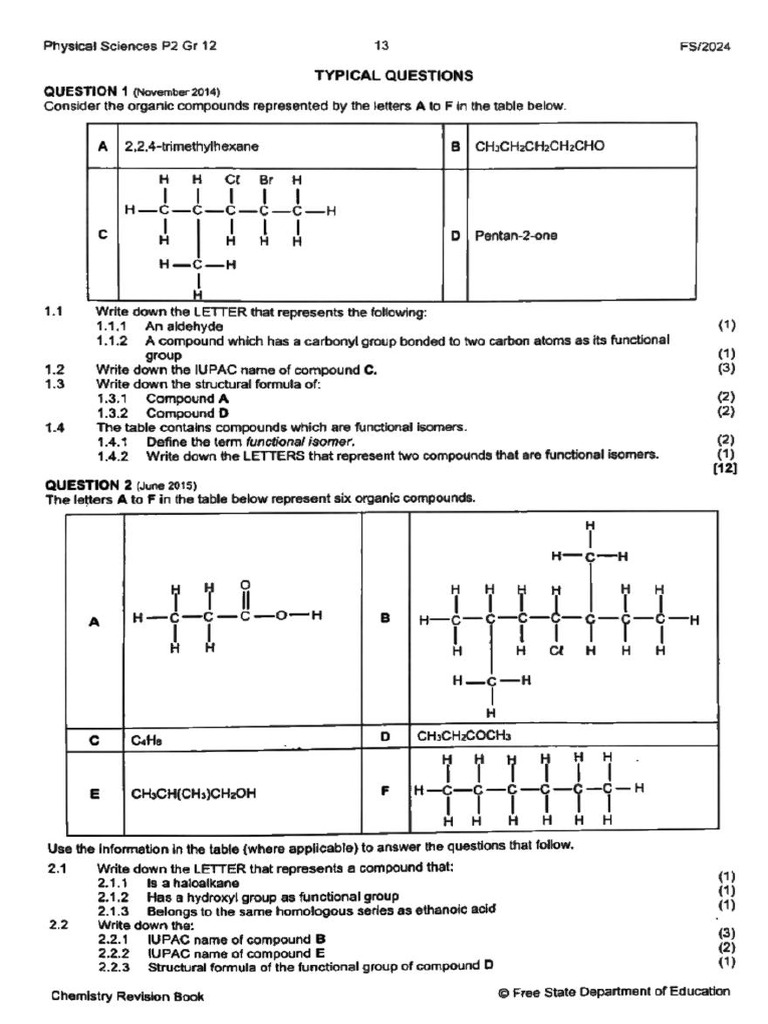 Organic Chemistry Questions | PDF | Functional Group | Isomer
