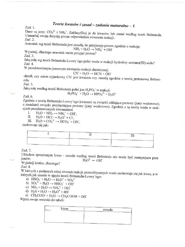 Teorie Kwasów I Zasad-Zadania Maturalne-1 | PDF