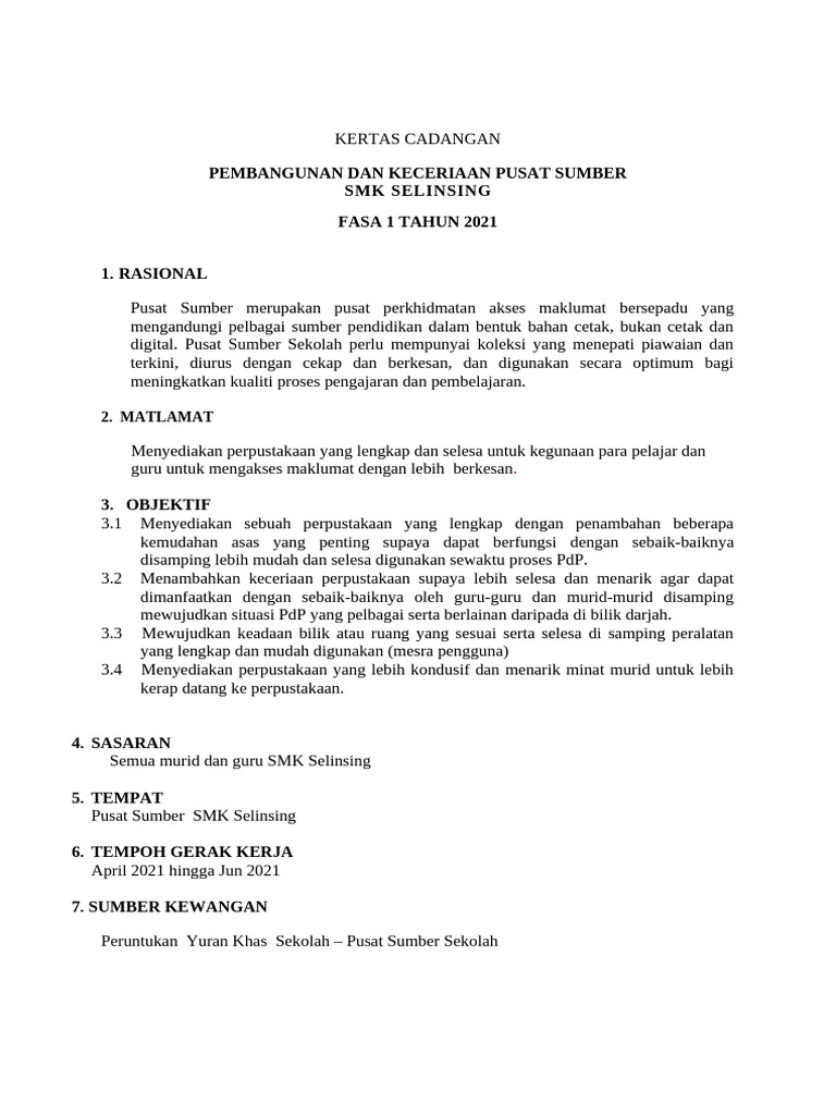 Kertas Cadangan Keceriaan Pss | PDF