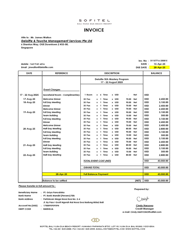 Proforma Inv - Deloitte SEA Mastery Program 17 - 22 Aug 2025 | PDF