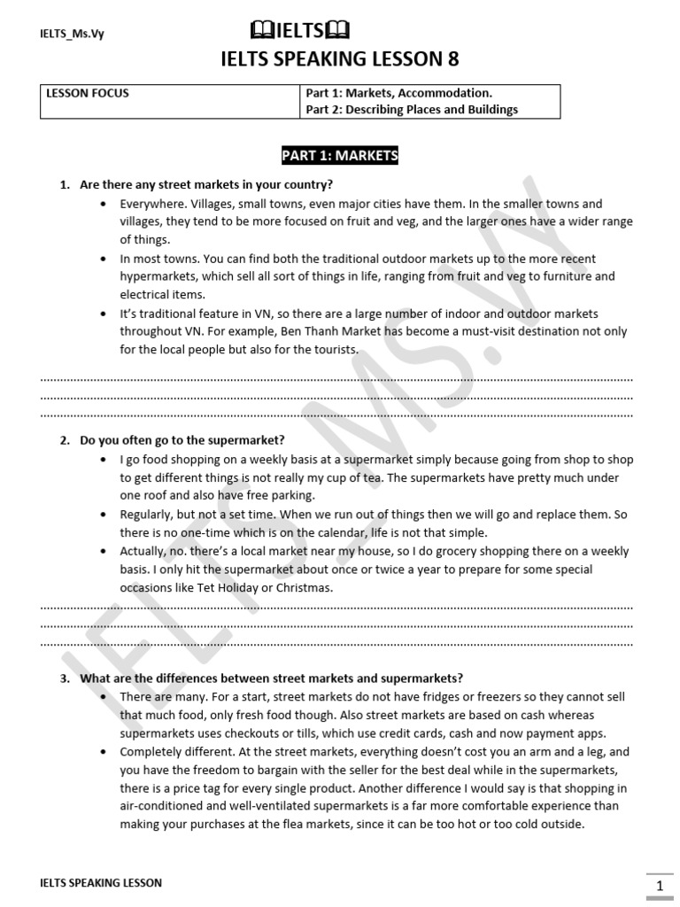 IELTS SPEAKING LESSON - MarketsAccomodations đã chuyển đổi | PDF ...