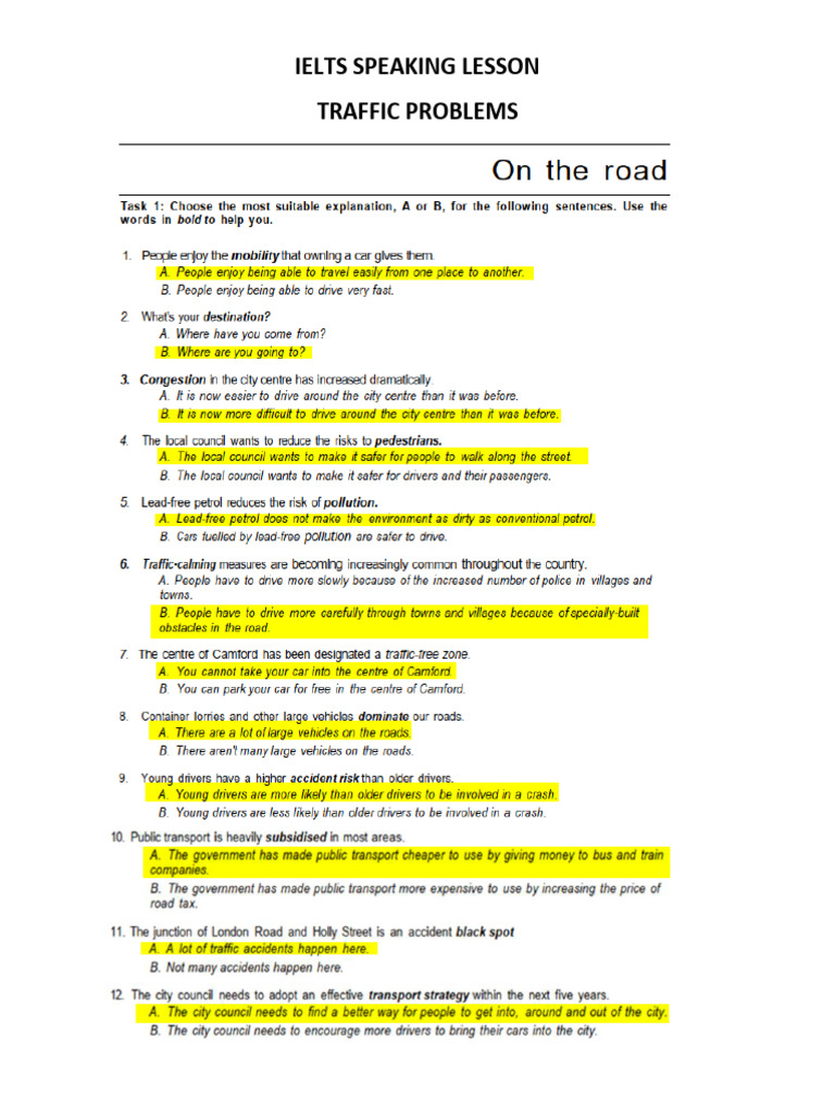 Ielts Speaking Lesson - Traffic Problems | PDF