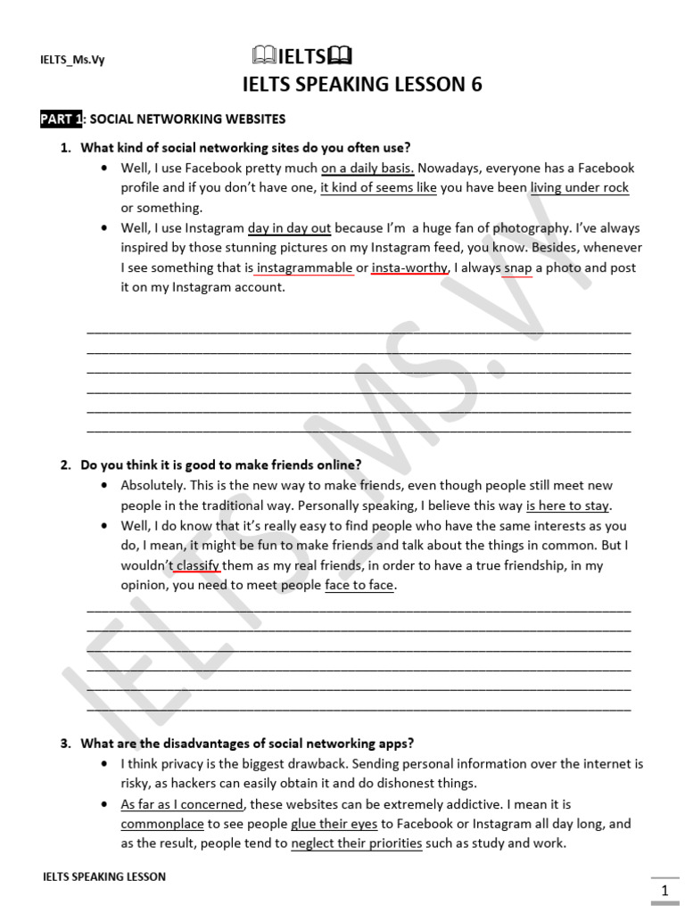 IELTS Speaking: Social Networking Insights | PDF | Books | English Language
