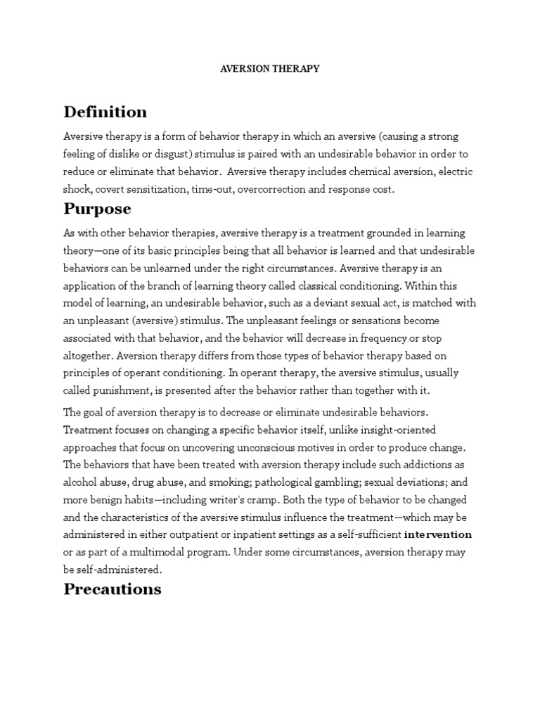 Aversion Therapy | PDF | Behaviour Therapy | Psychotherapy