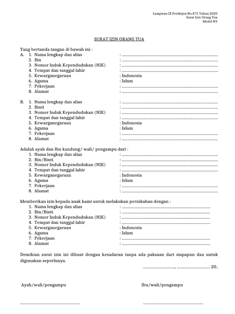 n5 Surat Izin Orang Tua | PDF
