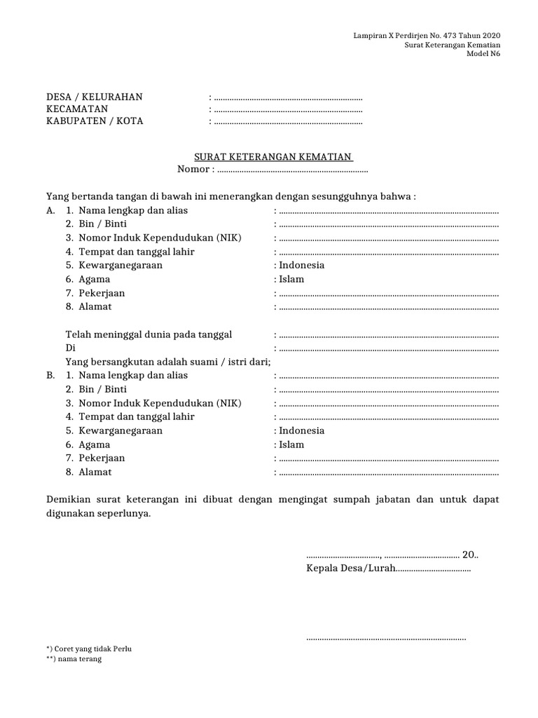 n6 Surat Keterangan Kematian Suami Istri (1) | PDF