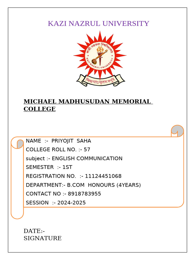 Kazi Nazrul University (MMMC) Assignment Work | PDF