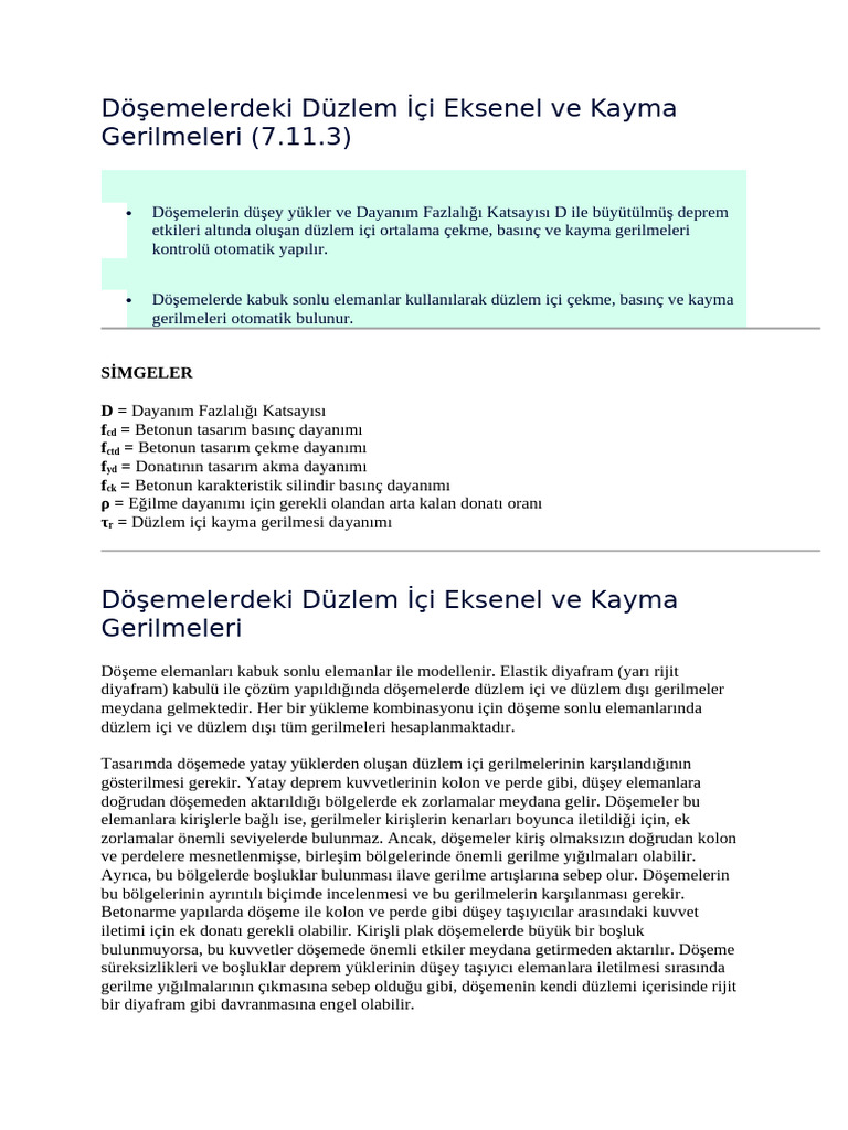 Döşemelerdeki Düzlem İçi Eksenel Ve Kayma Gerilmeleri | PDF