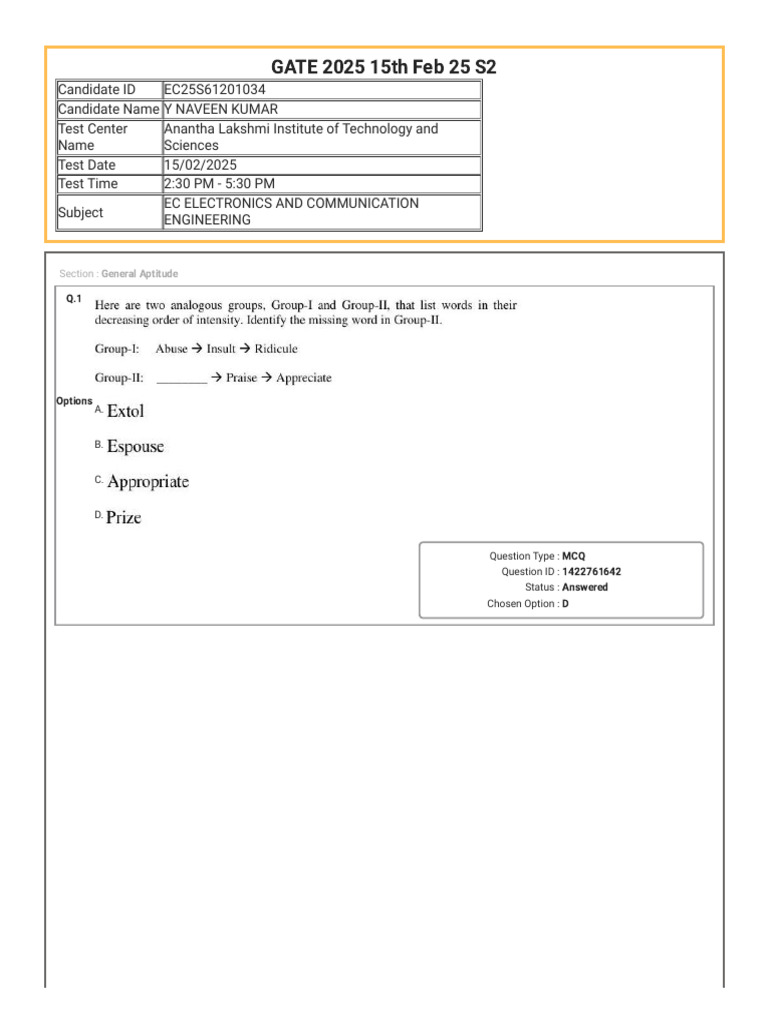 Ece Response Sheet 2025 | PDF | Multiple Choice | Student Assessment ...
