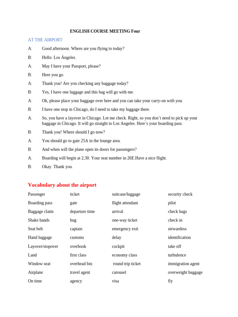 English Course Meeting Four Inaghei March 2025 | PDF | Baggage