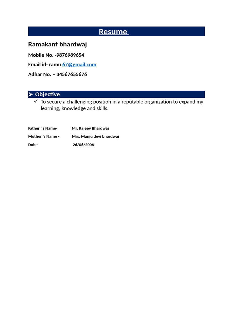 Resume: Ramakant Bhardwaj | PDF