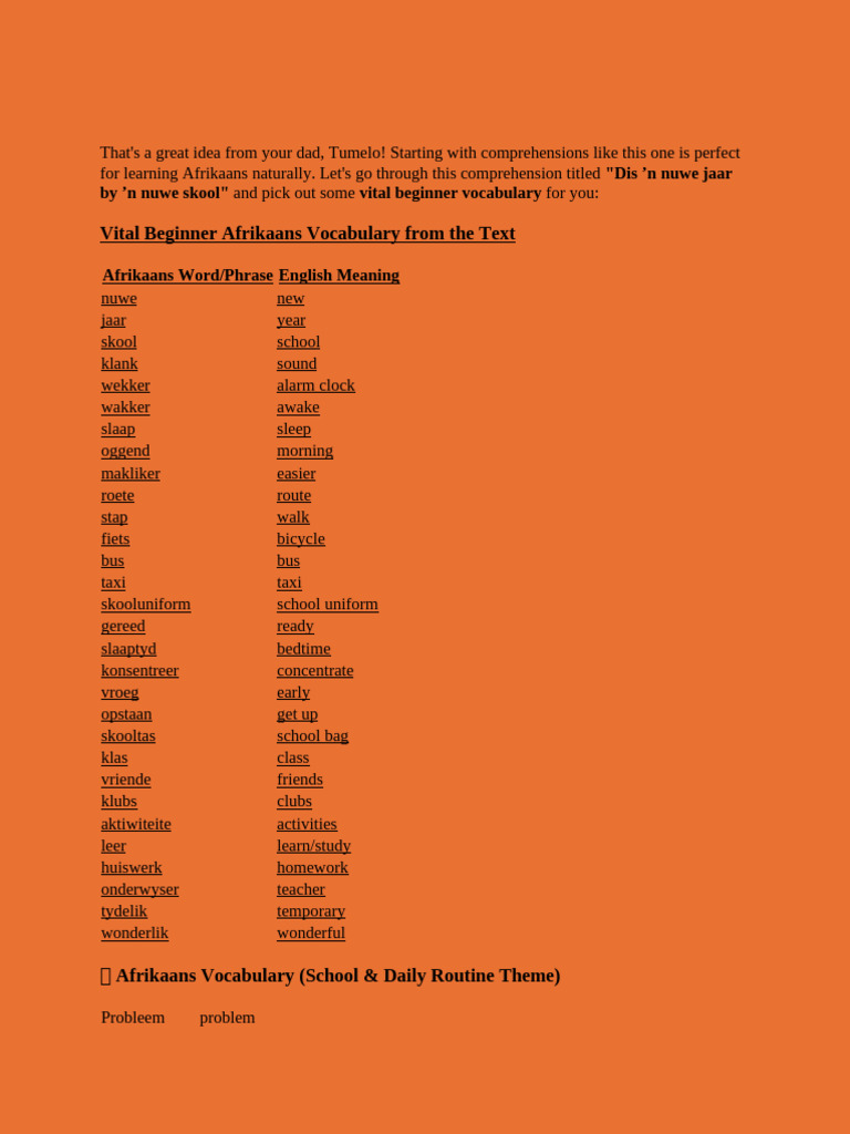Beginner Afrikaans Vocabulary Guide | PDF