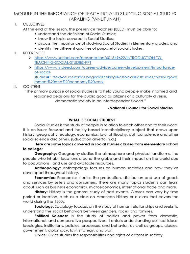 Importance of Teaching Social Studies | PDF | Critical Thinking | Learning