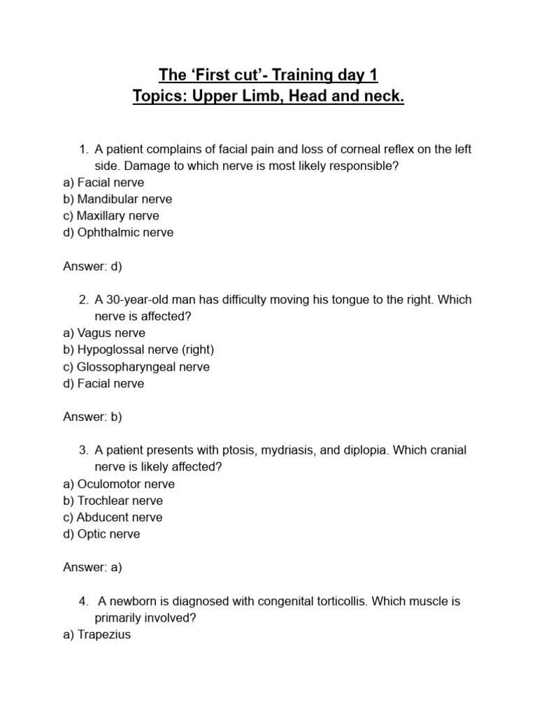 Day 1 - Upper Limb, Head and Neck Gross | PDF | Arm | Neck
