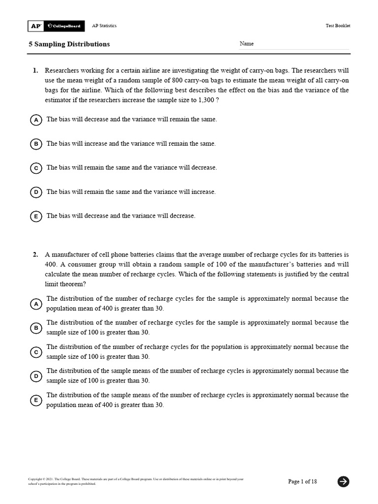 TB_5 Sampling Distribution | PDF | Standard Deviation | Variance