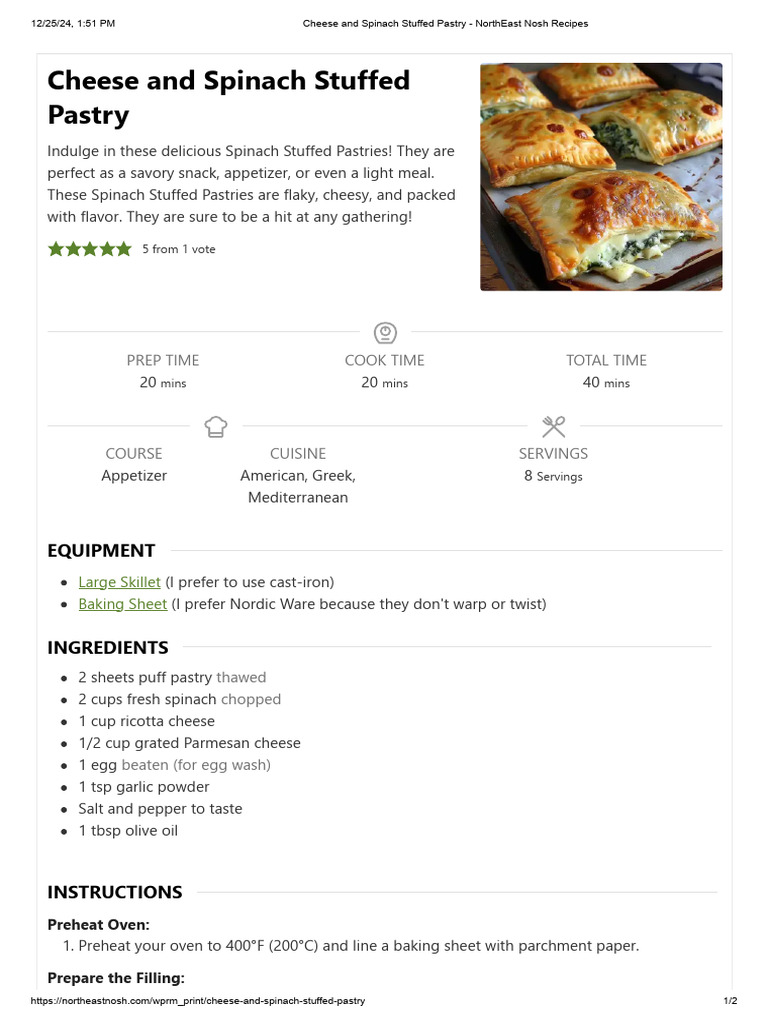 Cheese and Spinach Stuffed Pastry - NorthEast Nosh Recipes | PDF ...