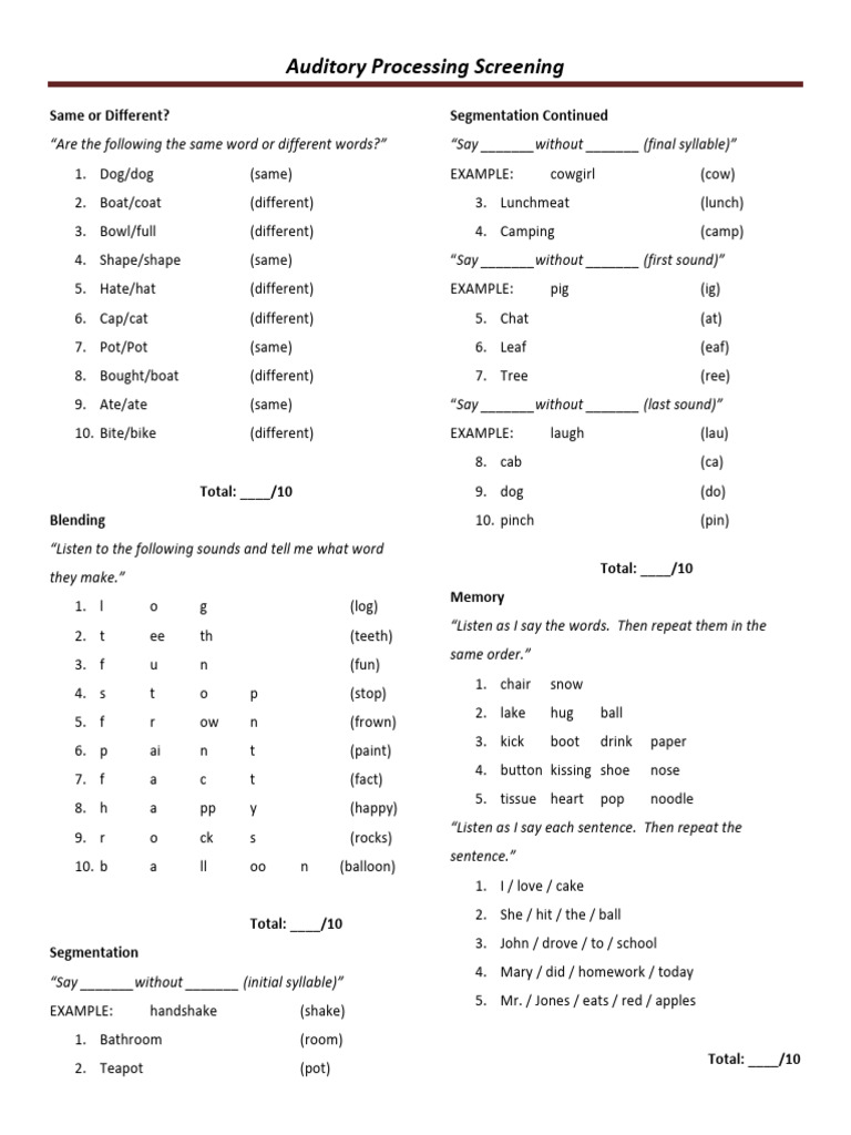 Auditory Processing Screening: Same or Different? Segmentation ...