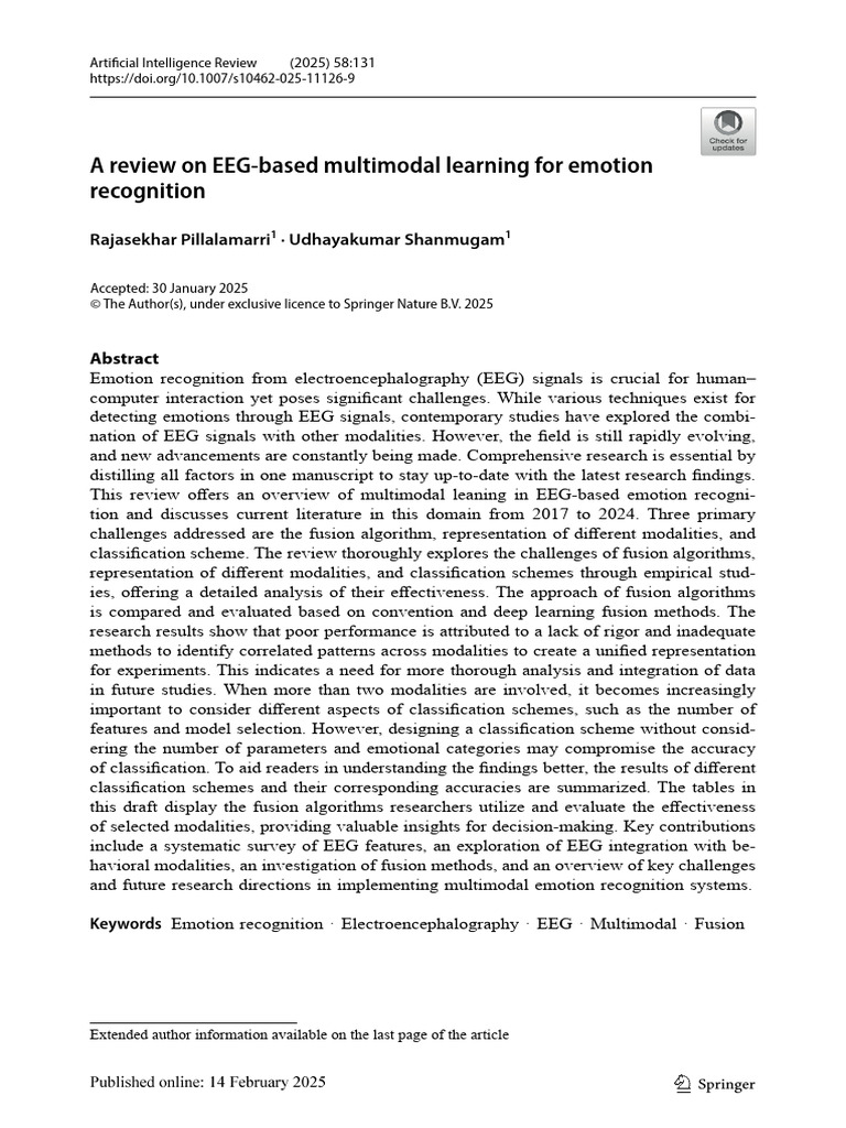 A review on EEG-based multimodal learning for emotion recognition | PDF | Electroencephalography ...
