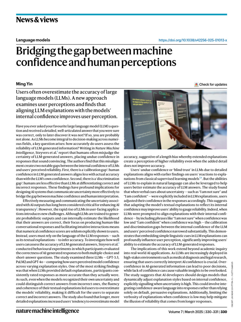 Bridging The Gap Between Machine Confidence and Human Perceptions | PDF | Artificial ...