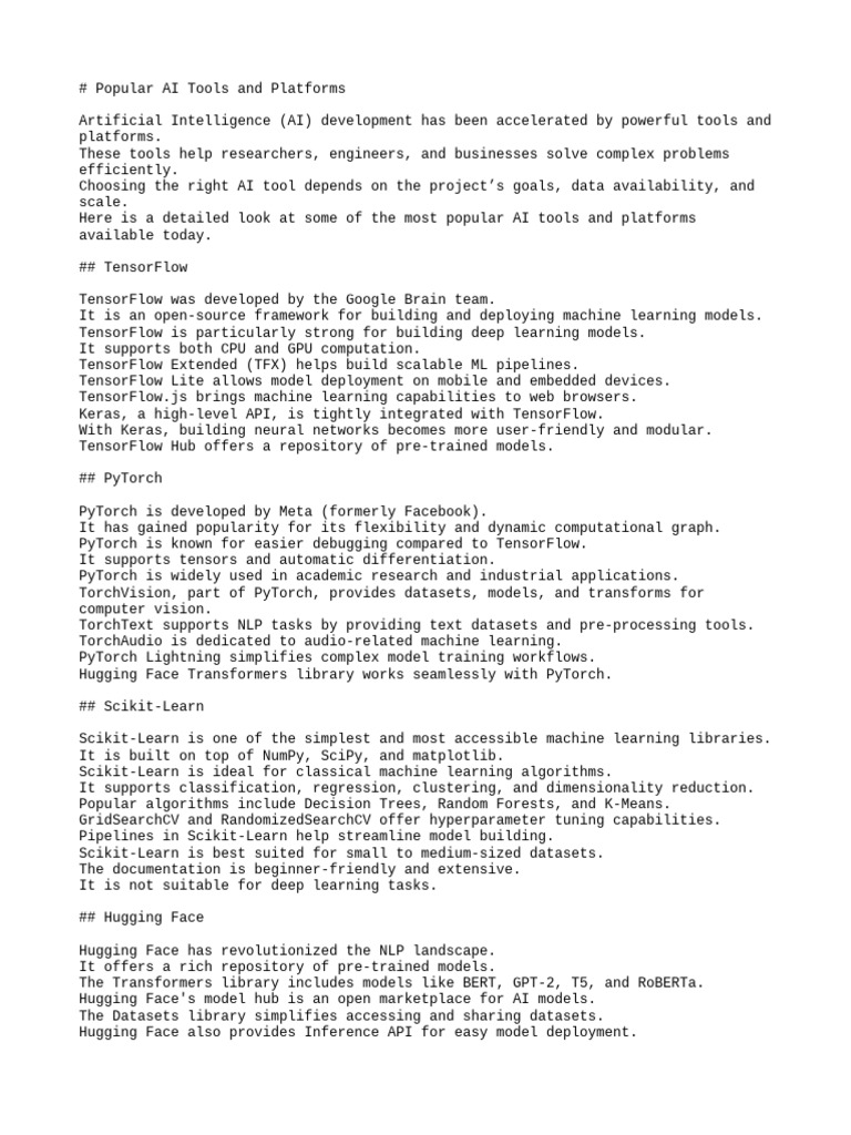 Top AI Tools and Platforms Overview | PDF | Artificial Intelligence ...