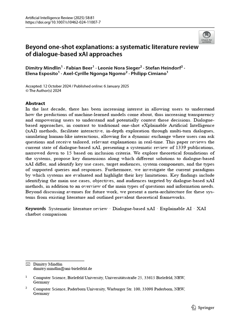 Beyond One-Shot Explanations-A Systematic Literature Review of Dialogue-Based XAI Approaches ...