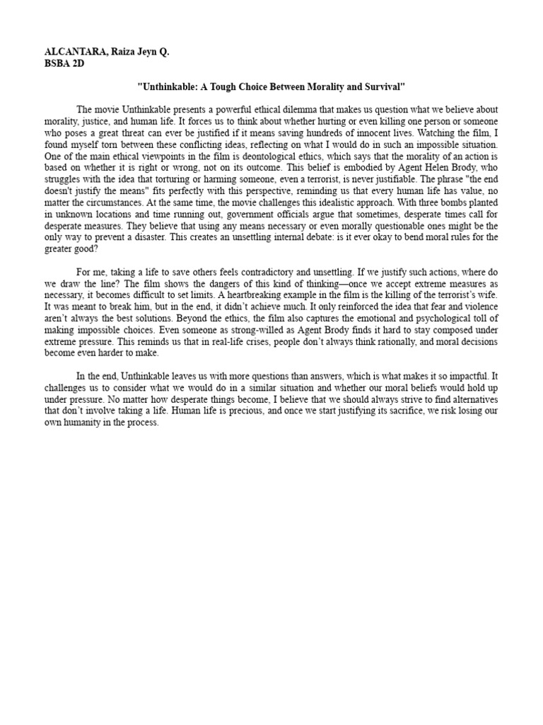 Alcantara, Raiza Jeyn Q._ Reflection Paper | PDF | Morality | Utilitarianism