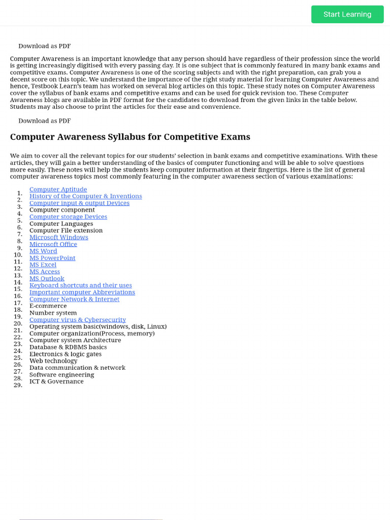 Competitive Exams Computer Awareness Notes | PDF
