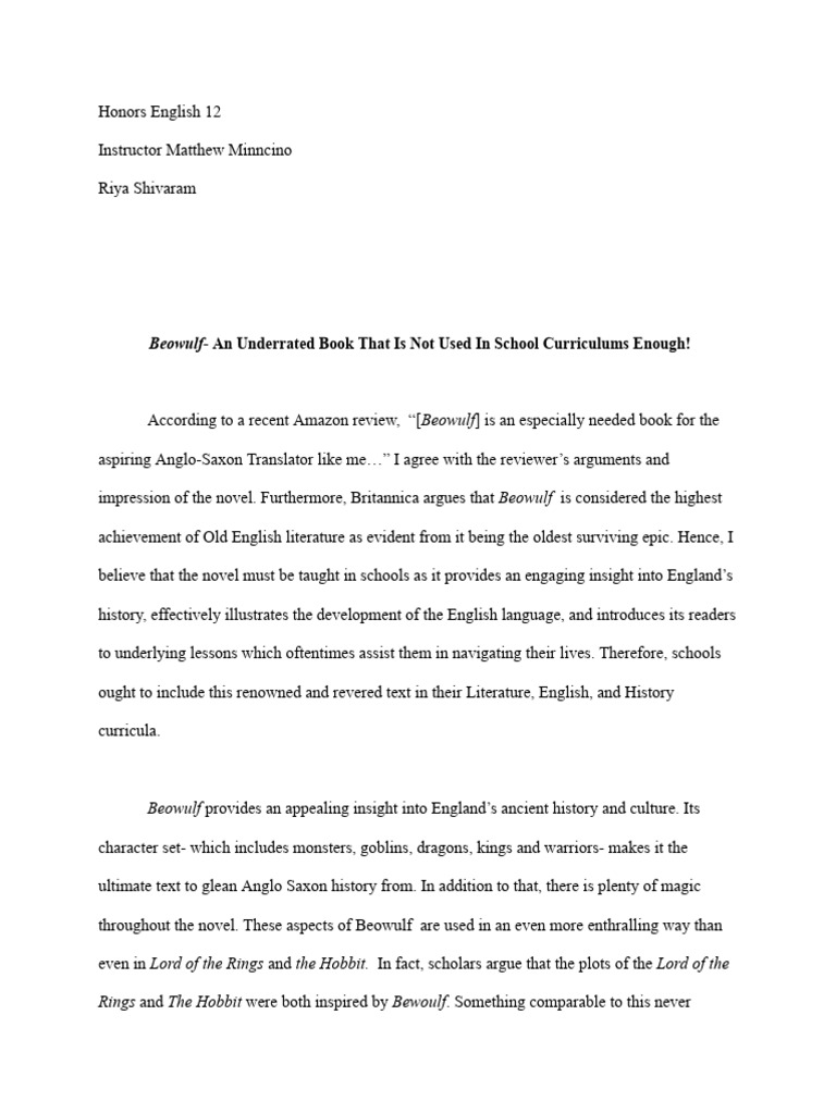 Advocating for Beowulf in Schools | PDF | Beowulf | English Language