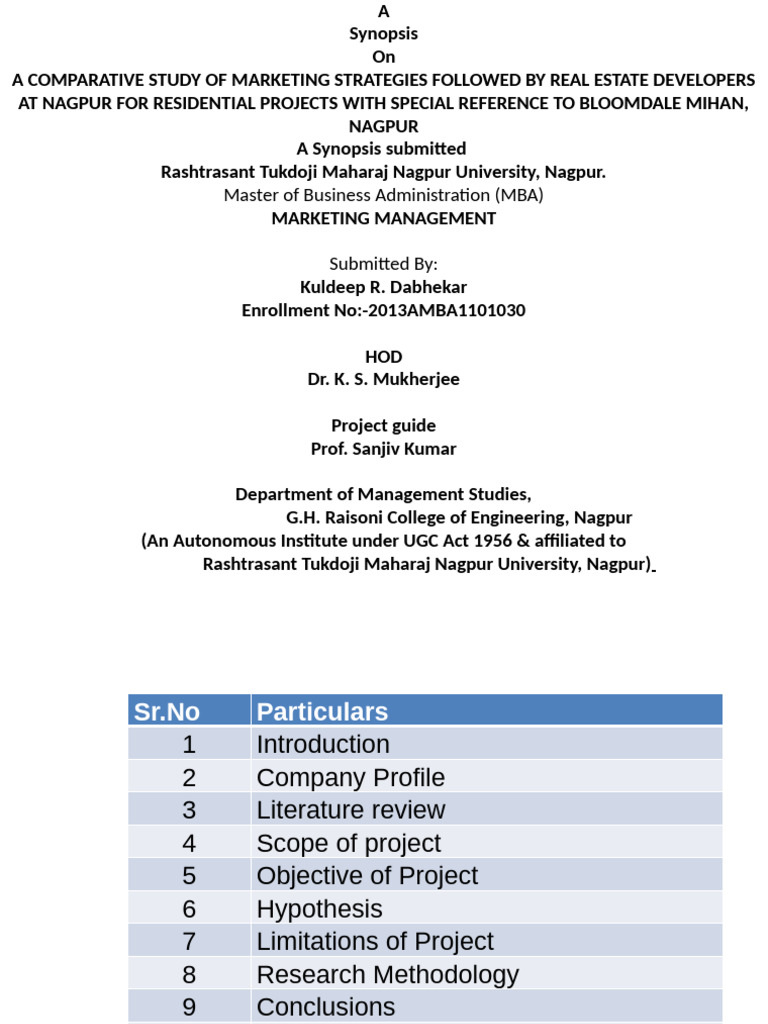 Synopsis Presentation KRD Mba | PDF | Economies