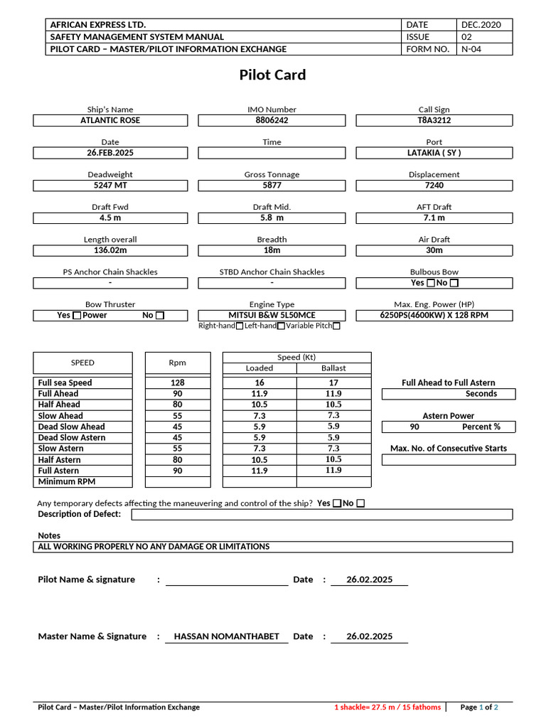 Pilot Card | PDF | Shipping | Ships