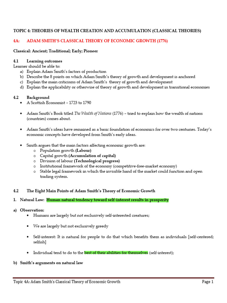 Adam Smith Classical Theory of Economic Growth (Wealth Creation ...
