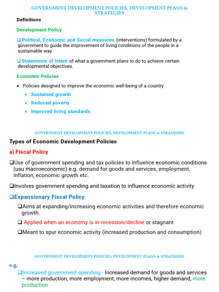 Government Development Policies Overview | PDF | Aids | Monetary Policy