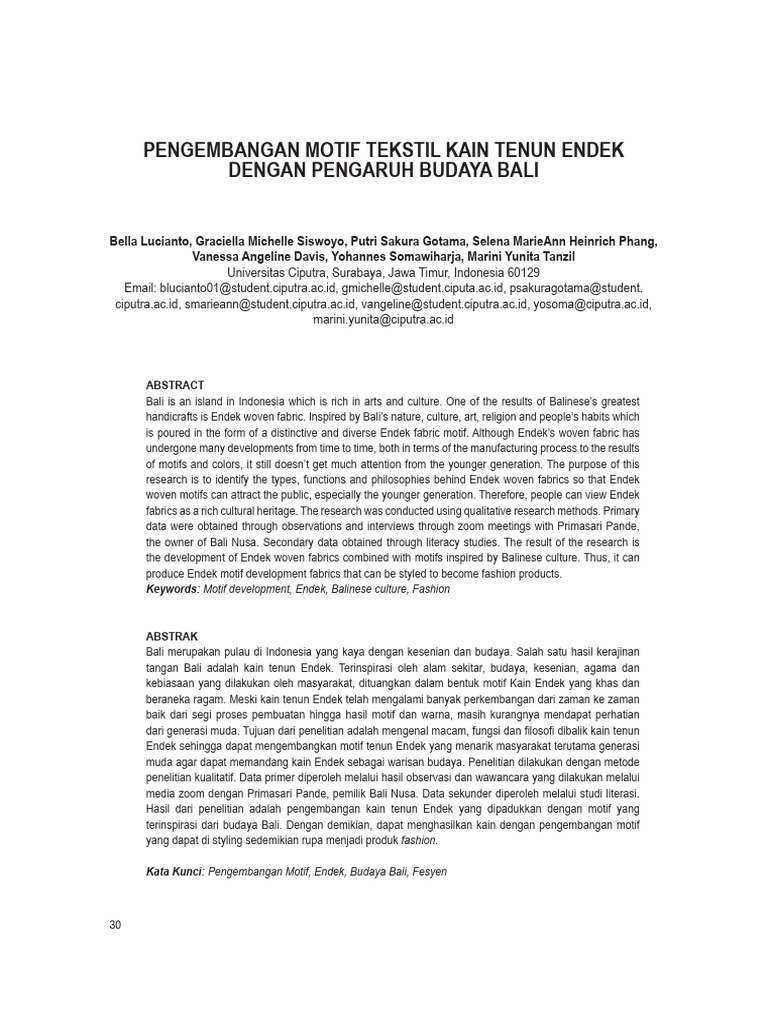 Krisna, PENGEMBANGAN MOTIF TEKSTIL KAIN TENUN ENDEK DENGAN PENGARUH ...