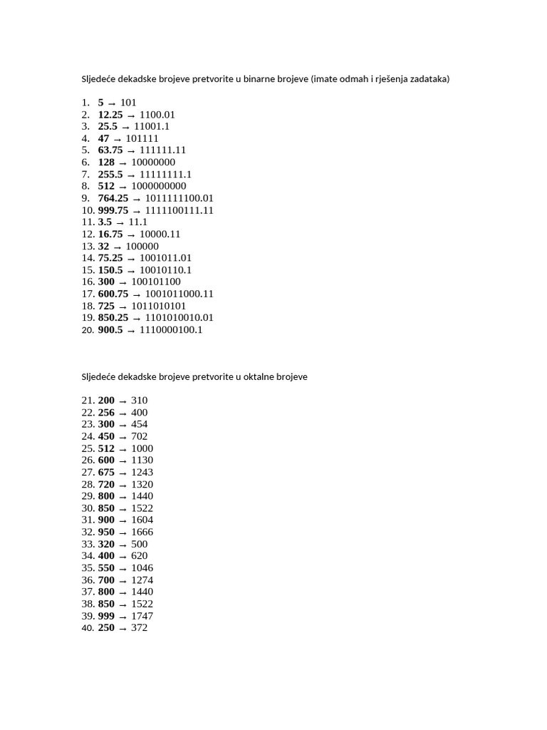 Vježba_brojevni sustavi | PDF