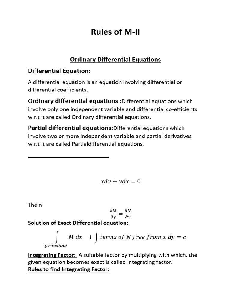 Rules of Differential Equations in M-II | PDF | Equations | Derivative