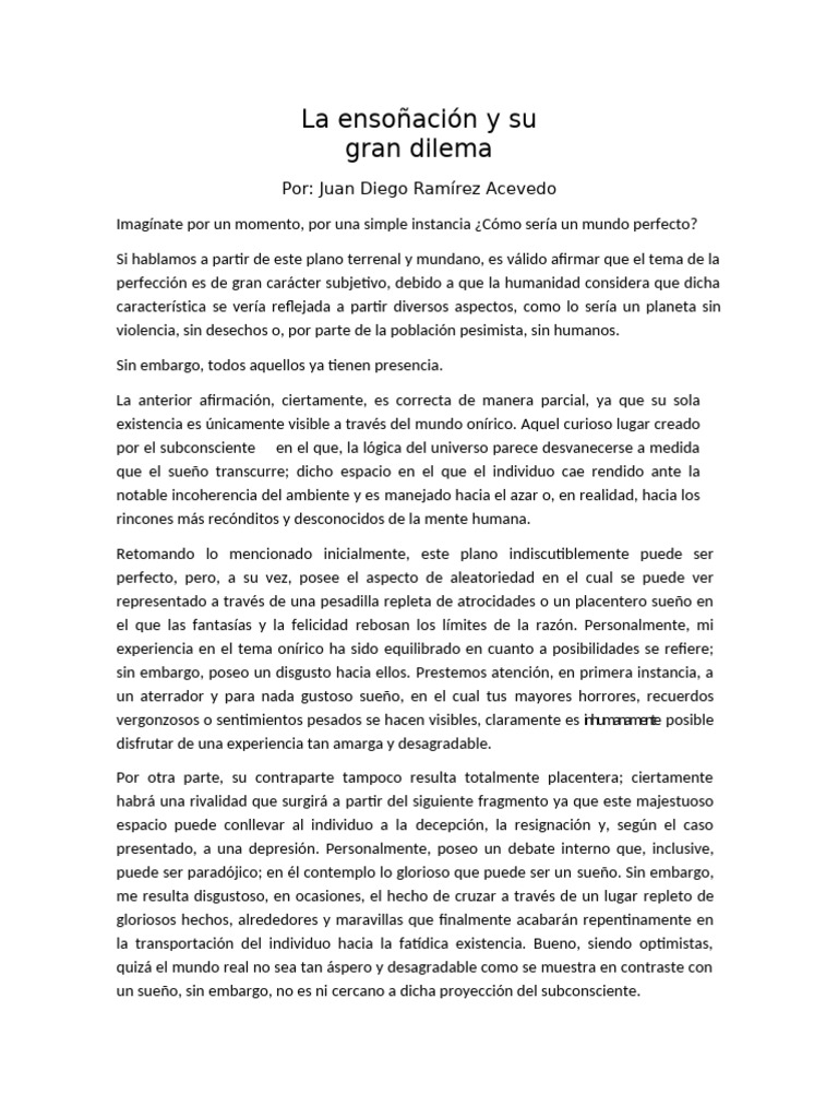 La Ensoñación y Su Gran Dilema | PDF | Sueño | Experiencia