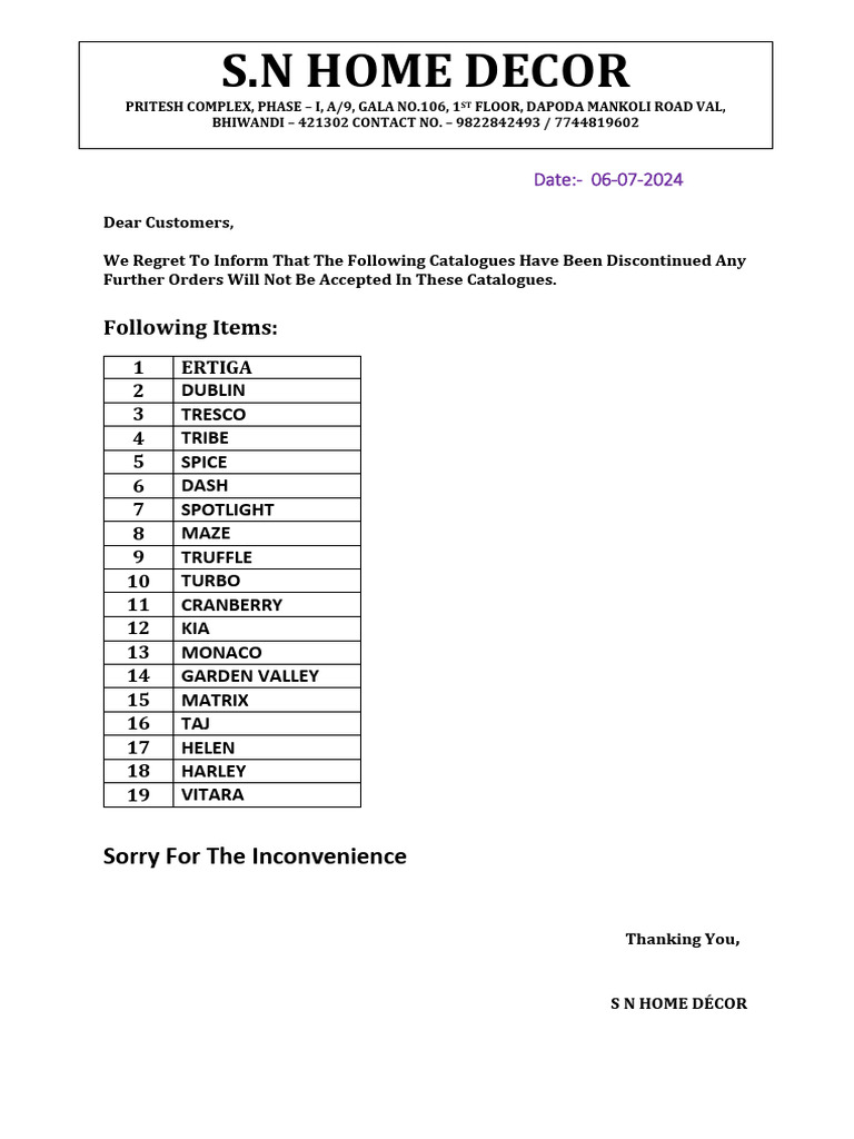 Discontinued Catalogue 06-07-2024 | PDF