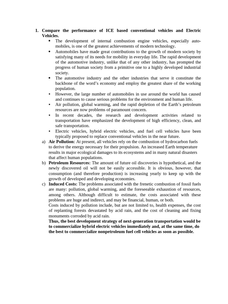 HEV MID - I Important Questions | PDF | Electric Vehicle | Electric Motor