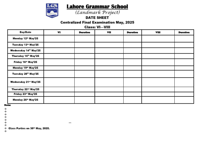 VI - VIII Final Examination Date Sheet May, 2025 | PDF