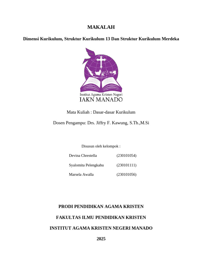 Dimensi Kurikulum, Struktur Kurikulum k-13 & Struktur Kurikulum Merdeka | PDF